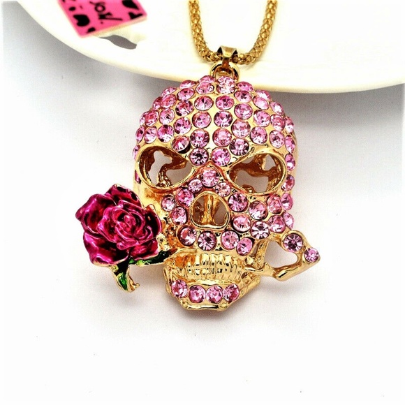 Jewelry | Pink Crystal Sugar Skull Pendant Necklace | Poshmark